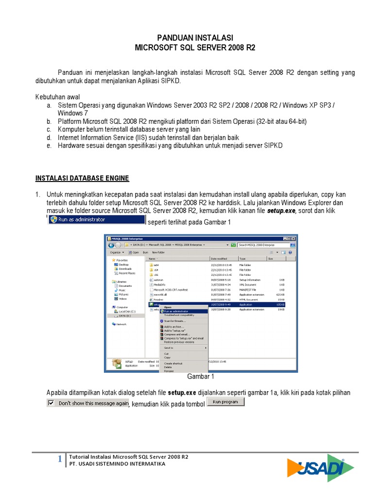Panduan Instalasi Microsoft SQL Server 2008 R2 | PDF | Komputer