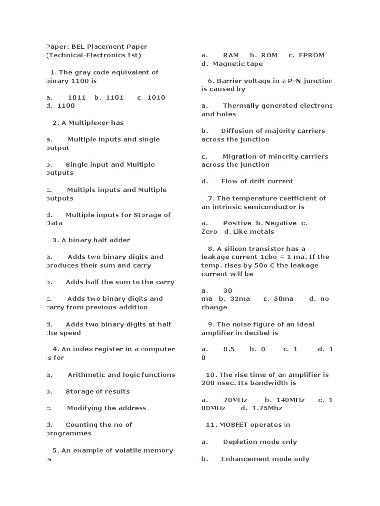 Bel Test Paper | PDF | Frequency Modulation | Antenna (Radio)