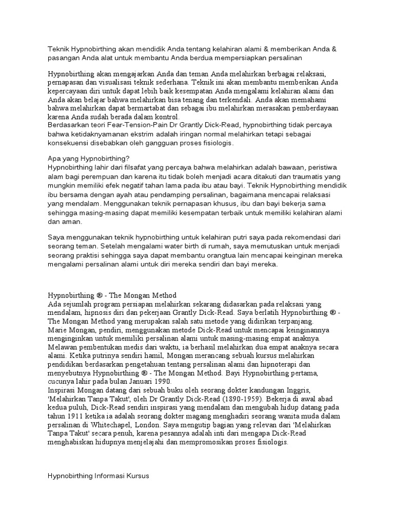 Teknik Hypnobirthing | PDF
