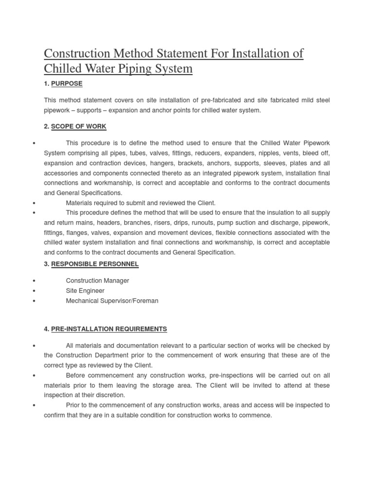 Construction Method Statement for Installation of Chilled Water Piping ...