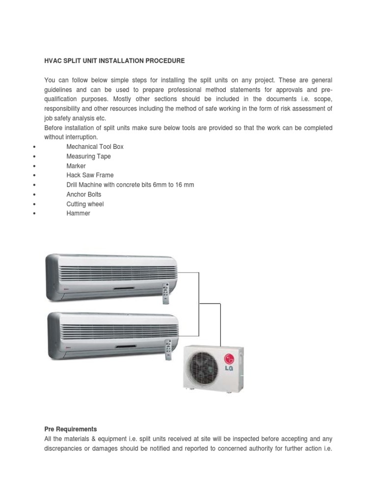 Hvac Split Unit Installation Procedure | PDF | Pipe (Fluid Conveyance ...