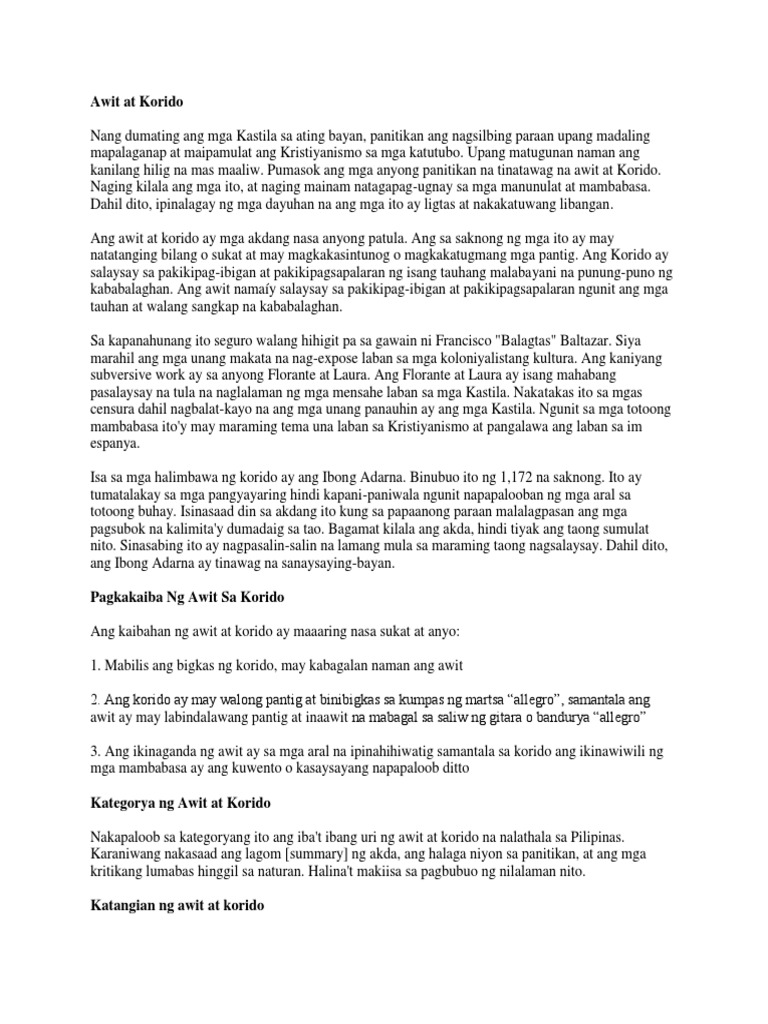 Awit at Korido | PDF