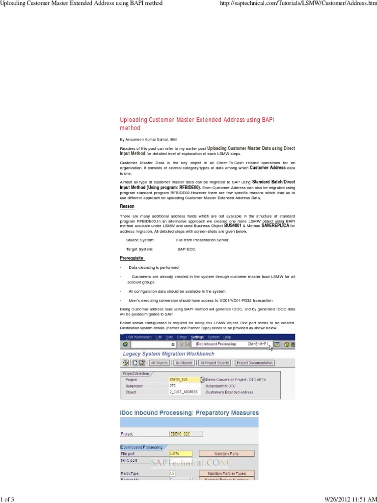 Uploading Customer Master Extended Address Using Bapi Method Pdf