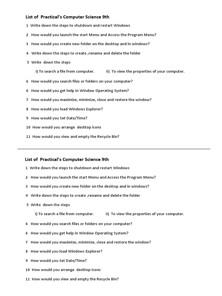 9th ComputerScience Practicals | PDF | Operating System Technology ...