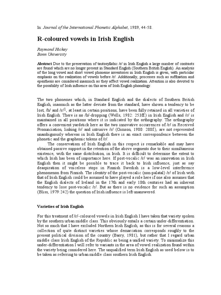 R-Coloured Vowels in Irish English | PDF | English Language | Vowel