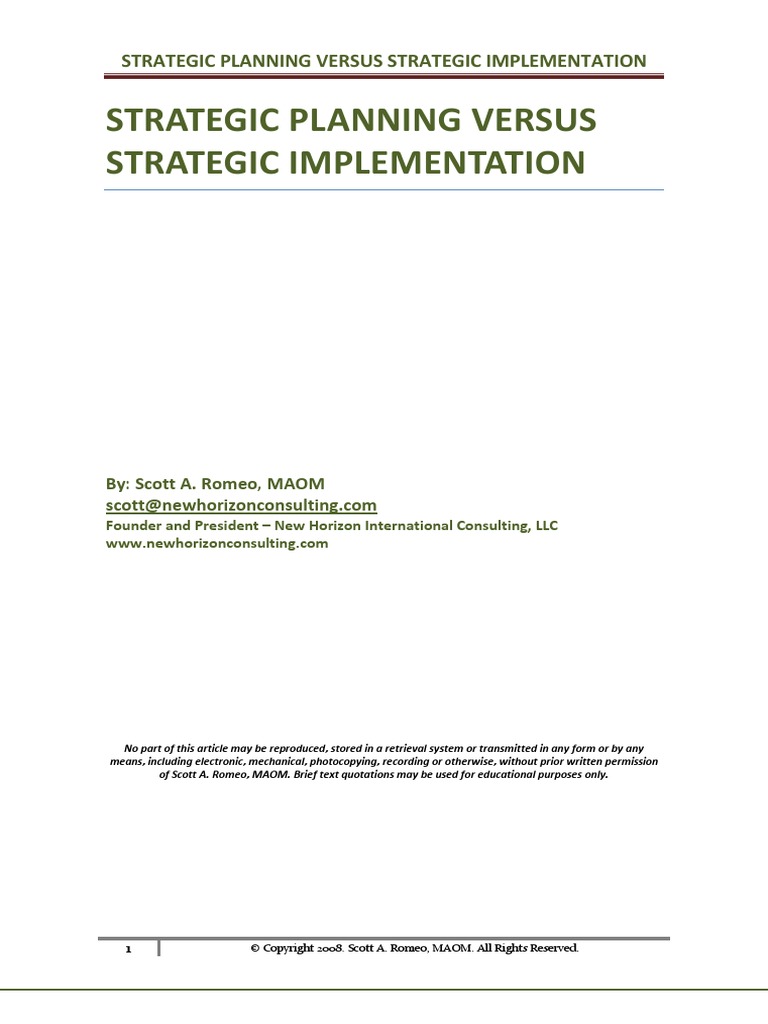 Strategic Planning Versus Implementation | PDF
