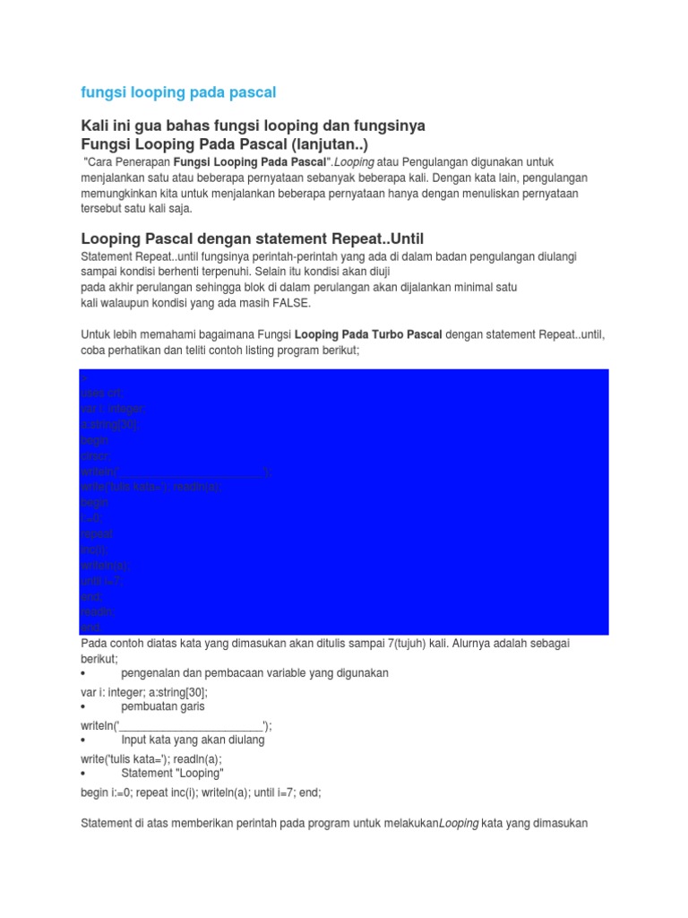 Fungsi Looping Pada Pascal | PDF | Metode & Bahan Ajar