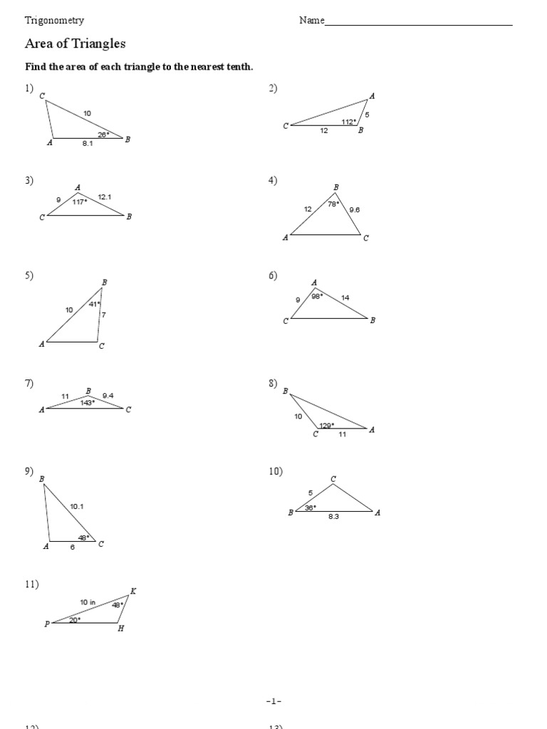 Trigonometry - Area of Triangles | PDF | Area | Physical Sciences