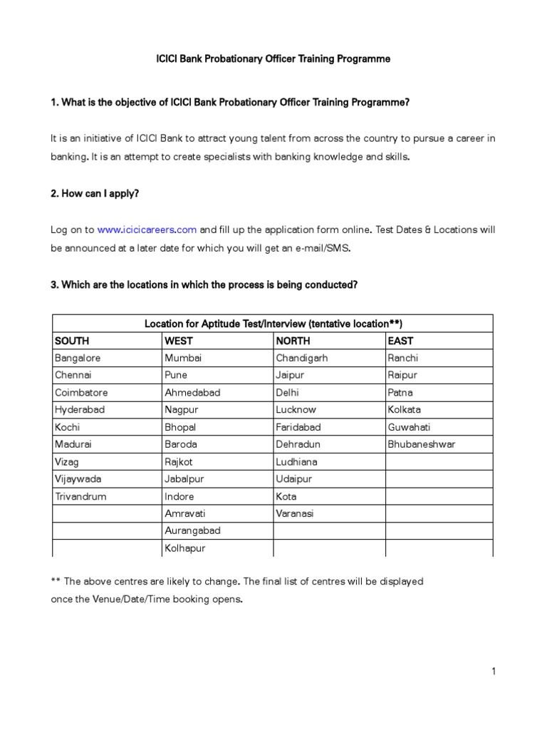 ICICI Bank Probationary Officer Program | PDF