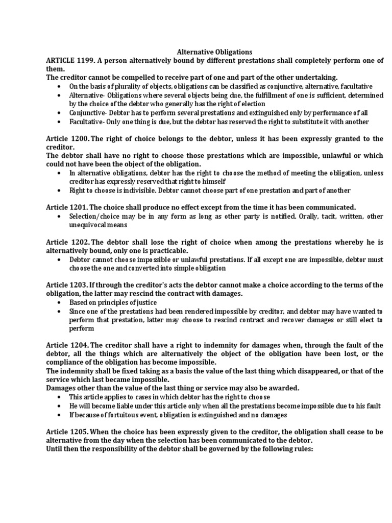 Alternative Obligations | PDF | Damages | Indemnity