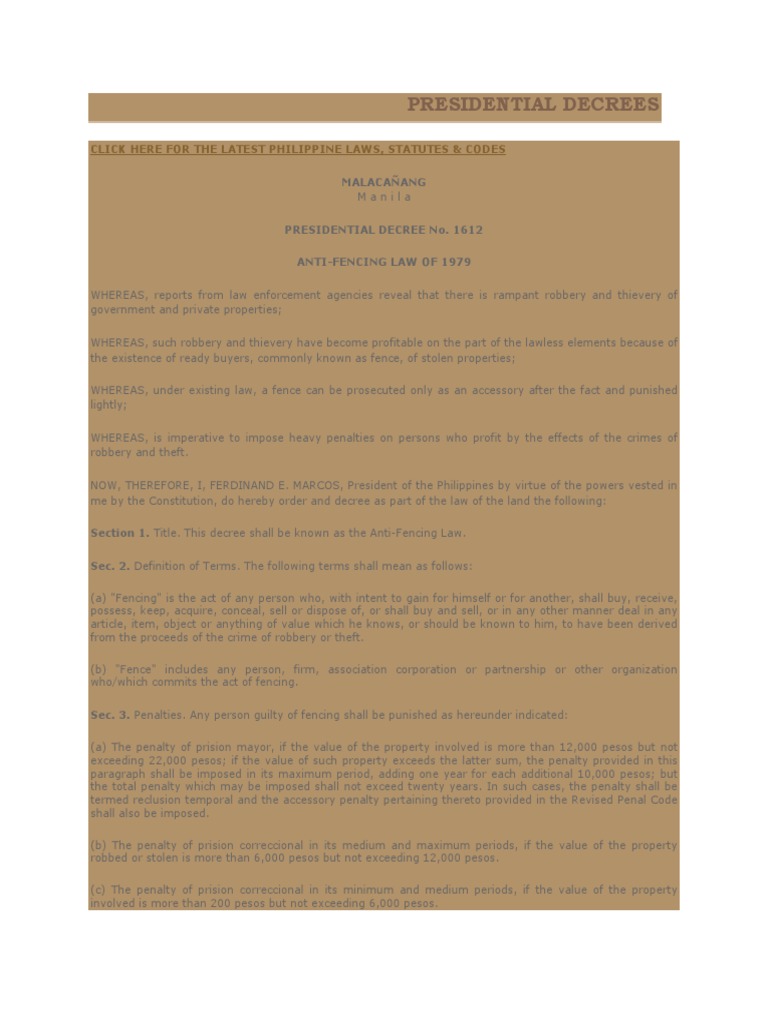 Anti Fencing Law | PDF | Theft | Robbery
