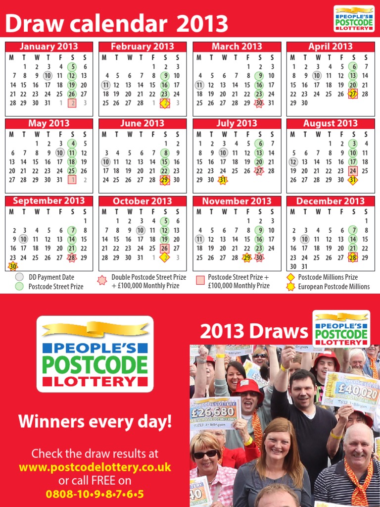 Postcode Lottery Draw Calendar 2013 | PDF