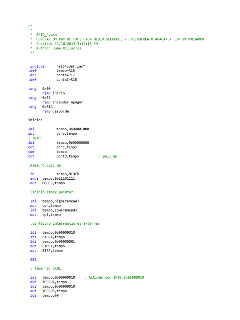 Ejercicio Timer Assembler Atmega164p | PDF | Métodos y materiales de enseñanza | Informática
