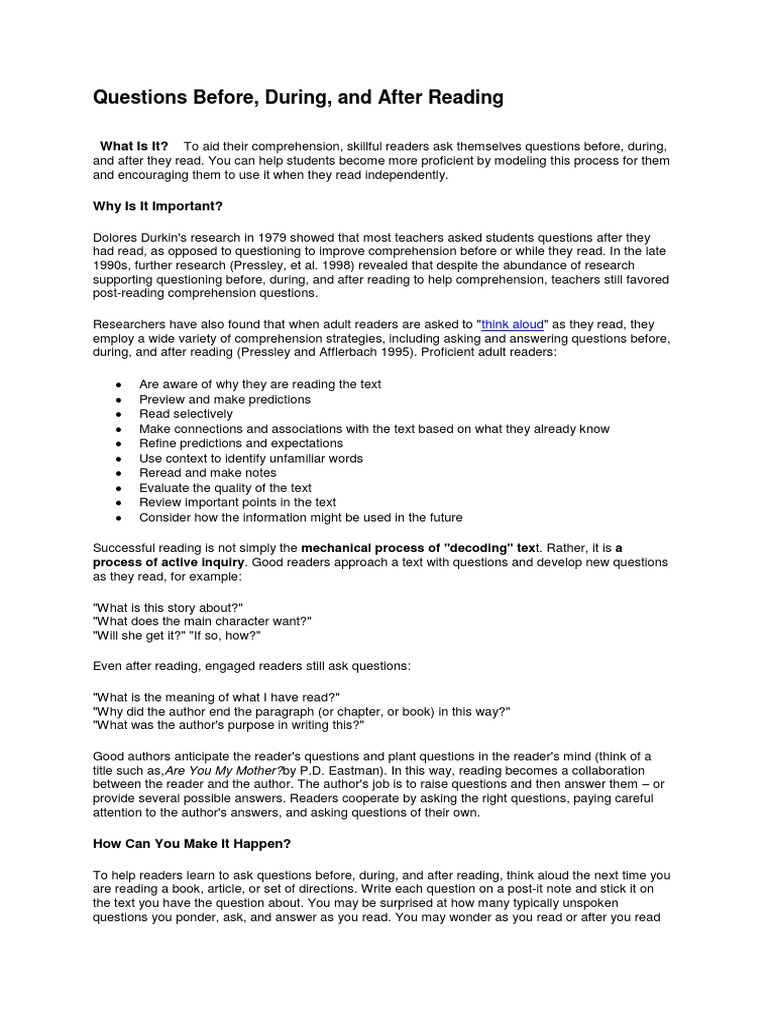Questions Before Comprehension | Download Free PDF | Reading ...