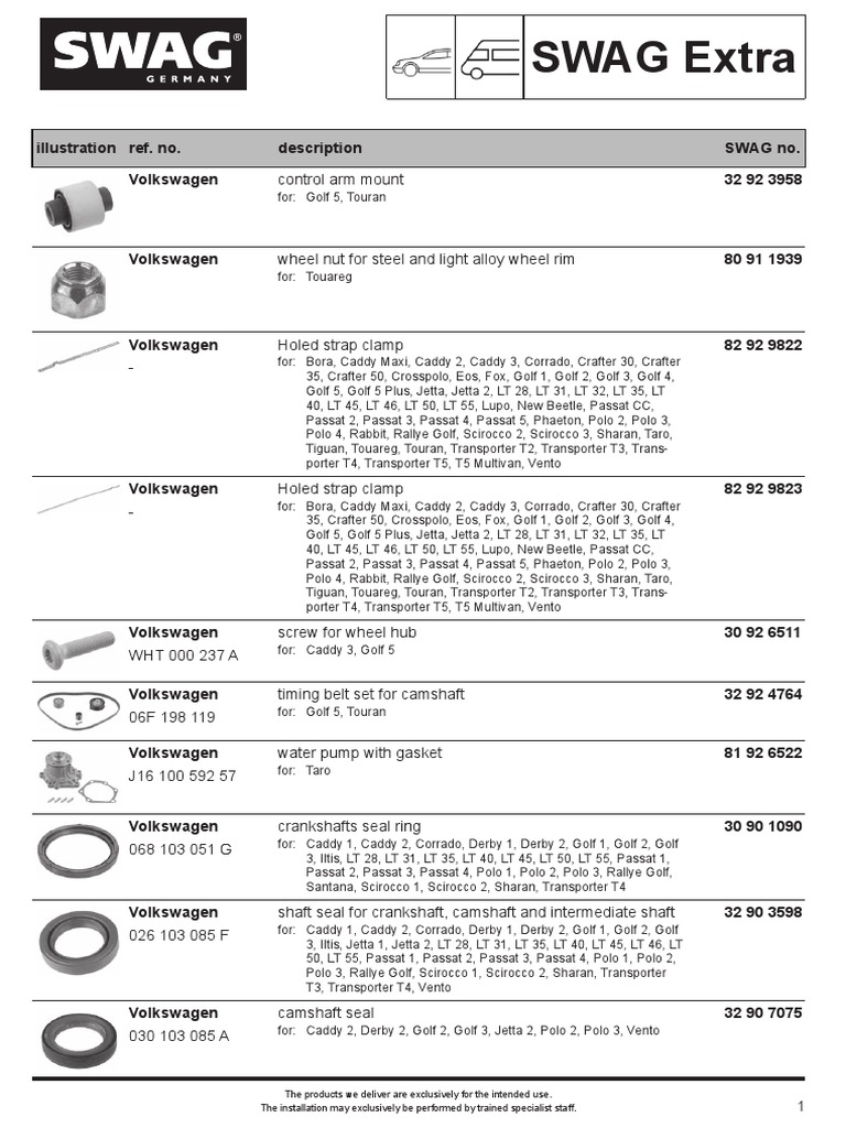SWAG Catalogue VW | PDF