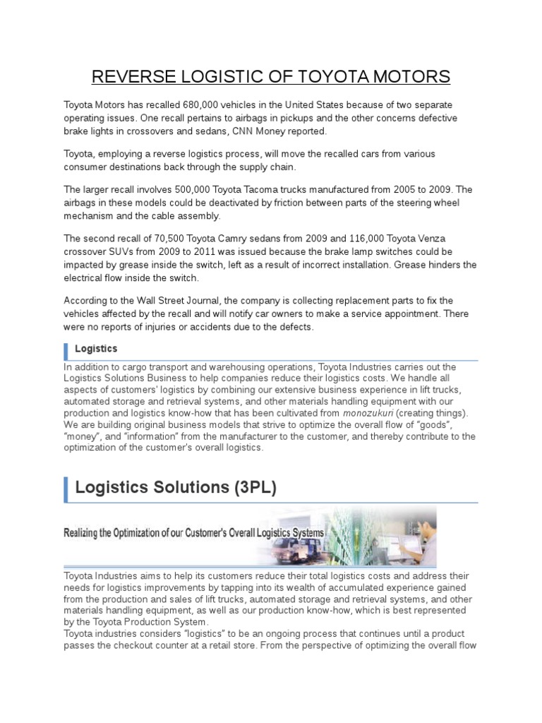 Toyota Reverse Logistics | PDF | Toyota | Business