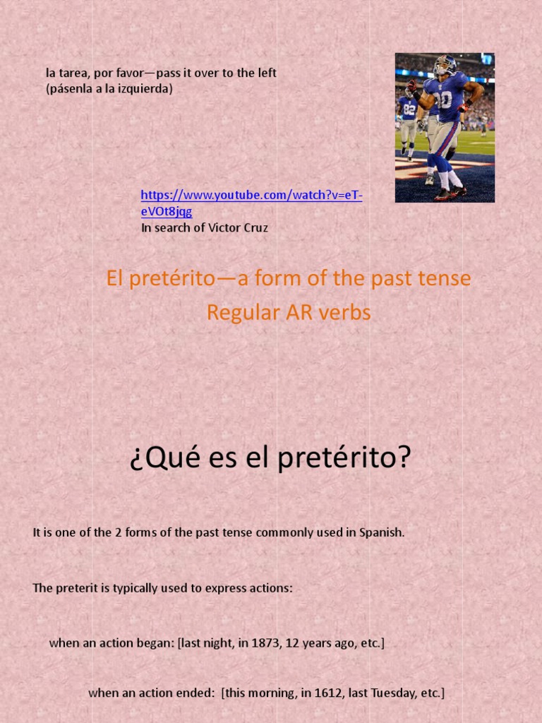 El Pretérito-A Form of The Past Tense Regular AR Verbs | Download Free ...