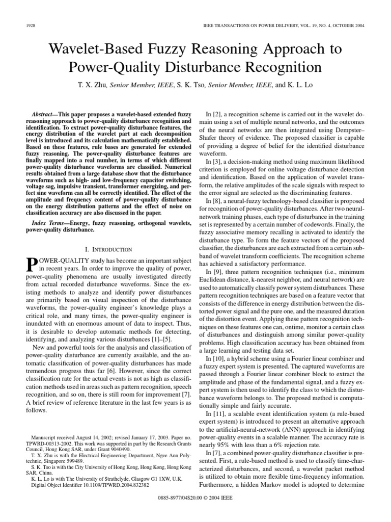 Wavelet-Based Fuzzy Reasoning Approach To Power-Quality Disturbance Recognition | PDF | Wavelet ...