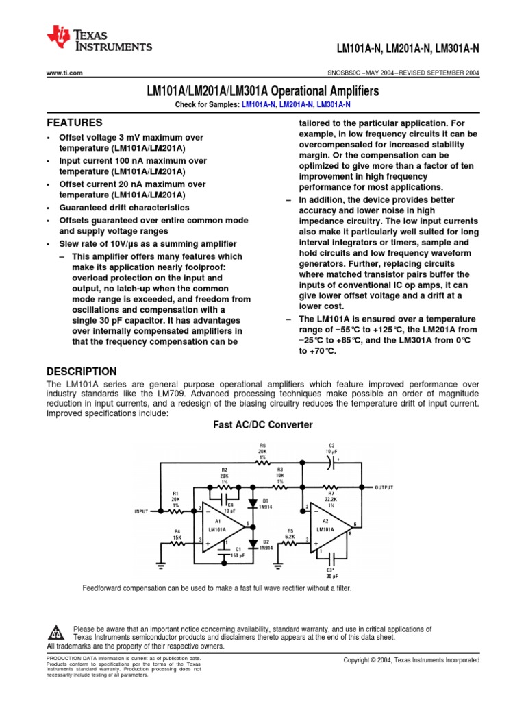 LM101 Opamp | Download Free PDF | Amplifier | Operational Amplifier
