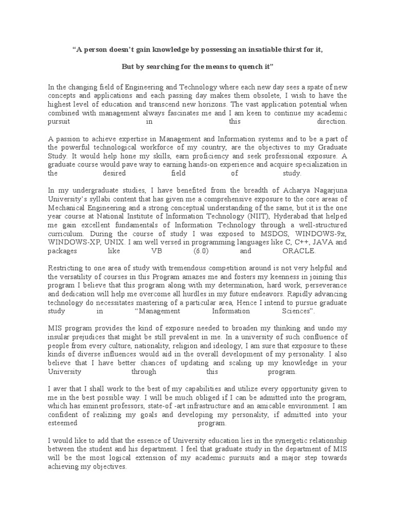 Mis Sop | PDF | Graduate School | Cognitive Science