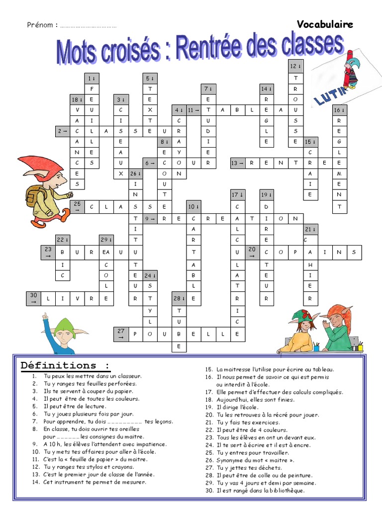 Mots Croisés pour la Rentrée Scolaire | PDF