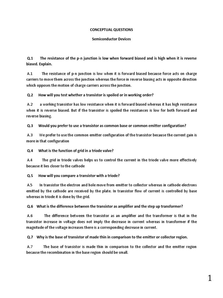 Semiconductor Devices: Conceptual Questions | PDF | P–N Junction ...