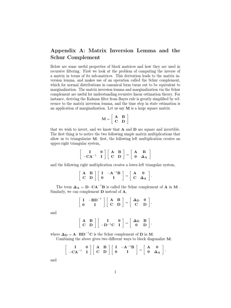 Inversion Lemma | PDF | Matrix (Mathematics) | Linear Algebra