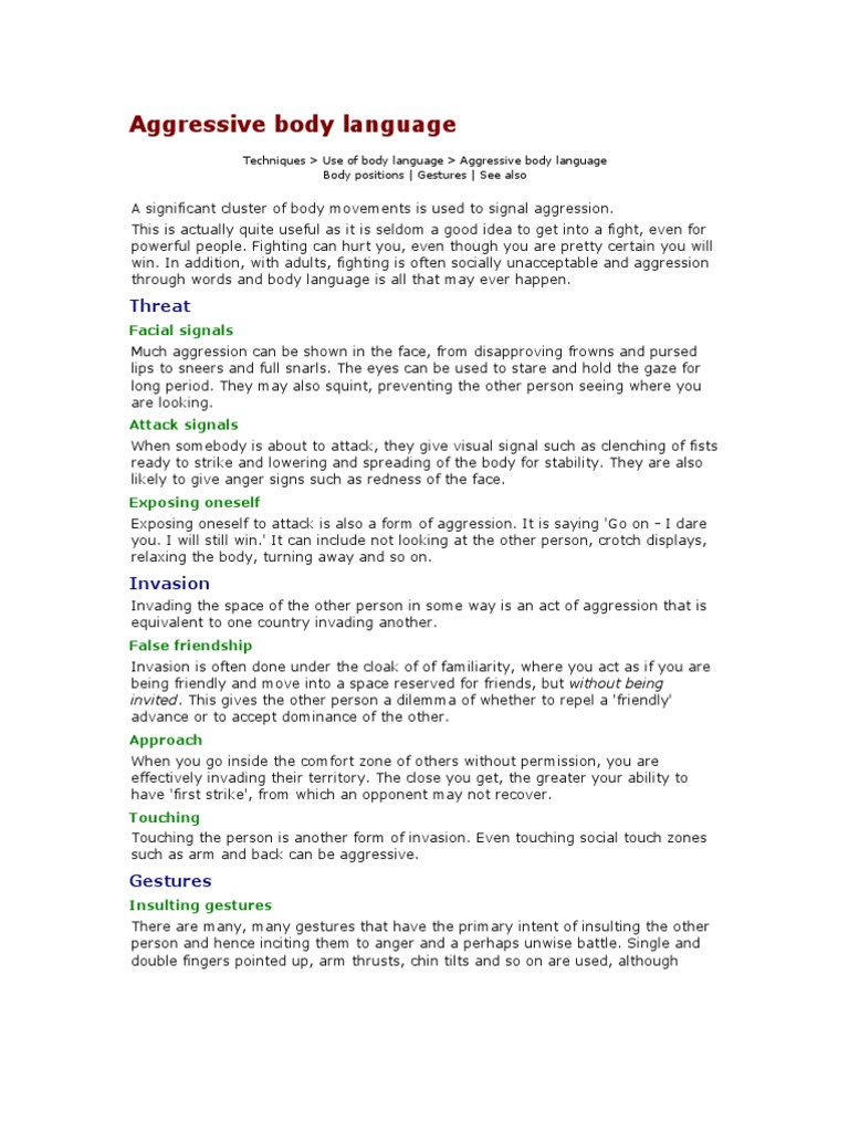 Body Language Aggressive | PDF | Body Language | Gesture