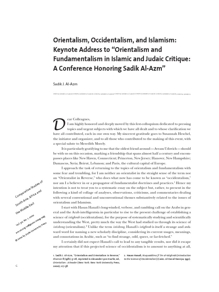 Sadik J. Al-Azm, Orientalism, Occidentalism, and Islamism Keynote ...