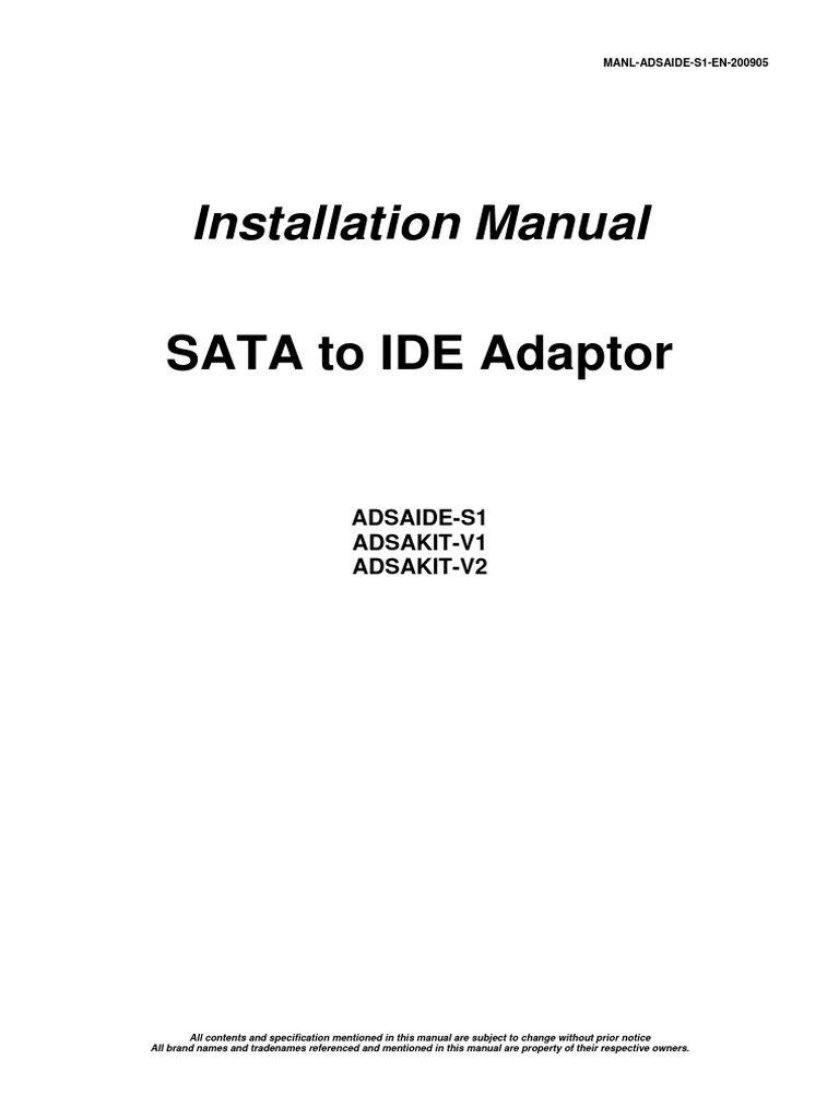 Syba - Sata To Ide Adaptor (Adsaide-S1) | PDF | Hard Disk Drive ...