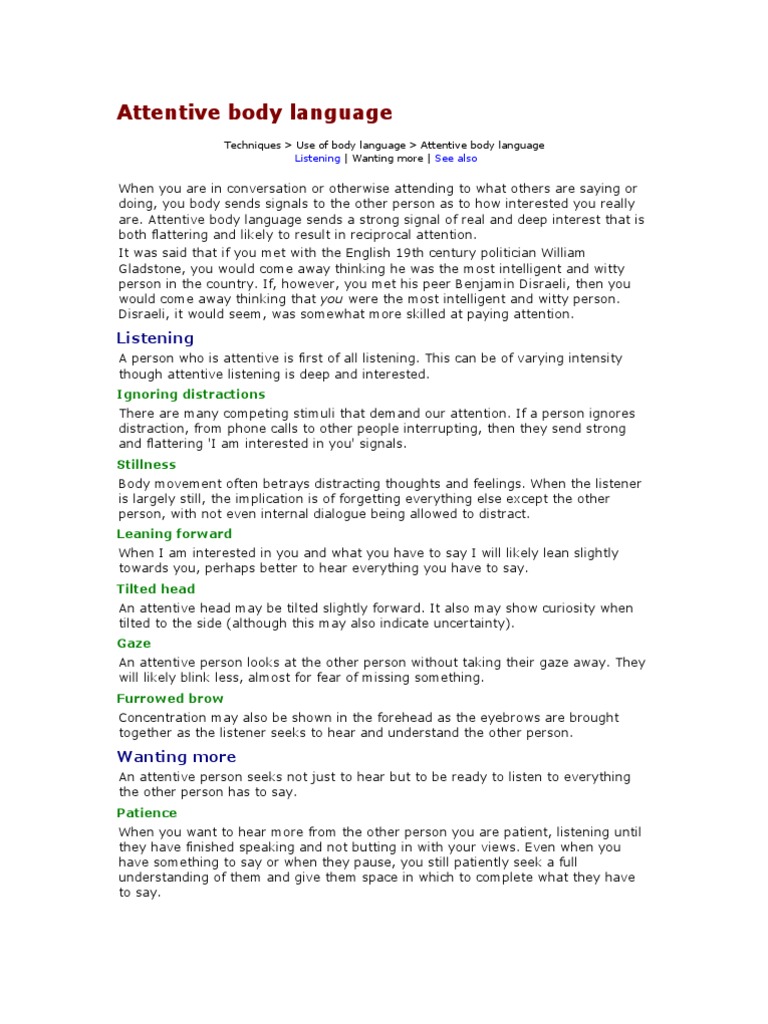 Techniques for Attentive Body Language | PDF | Body Language | Attention