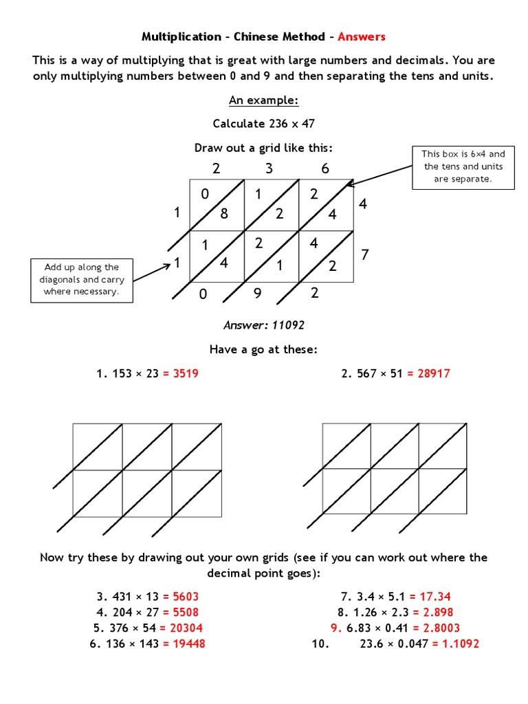 Chinese Multiplication Practice | PDF | Home & Garden | Science ...