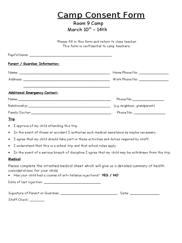 Camp Consent Form | PDF