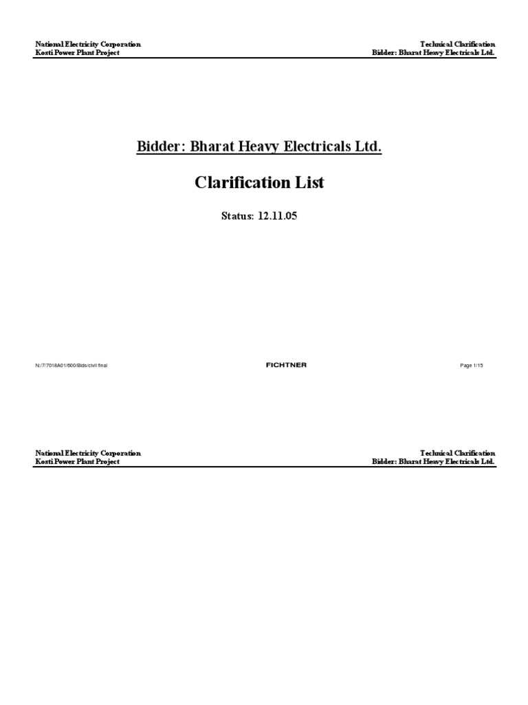Clarification List: Bidder: Bharat Heavy Electricals LTD | PDF ...