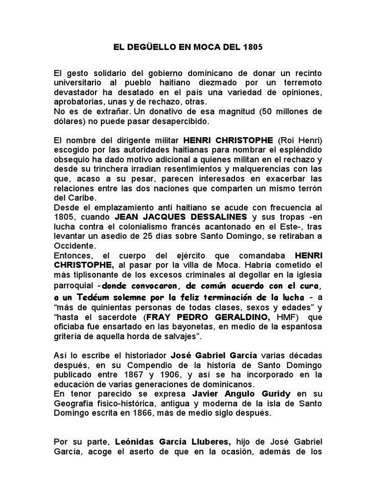 El Degüello en Moca Del 1805 | PDF | Agitación