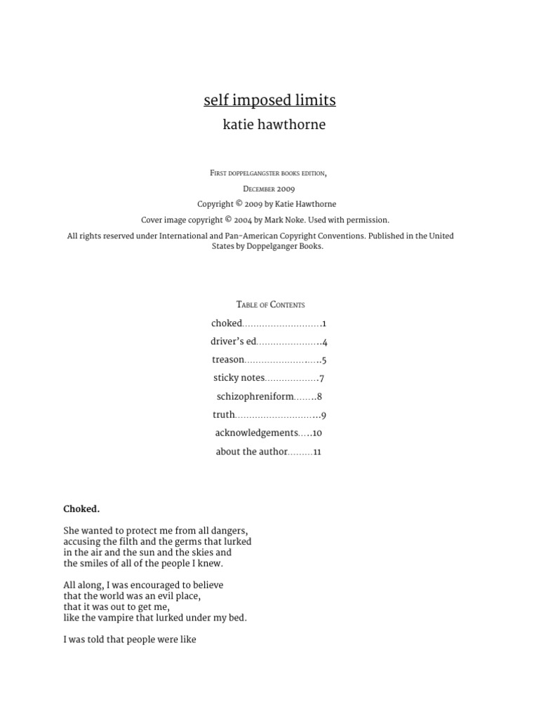 Self Imposed Limits | PDF | General Fiction
