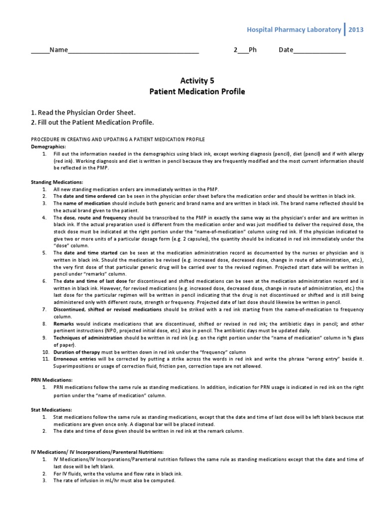 Patient Medication Profile Guidelines | PDF