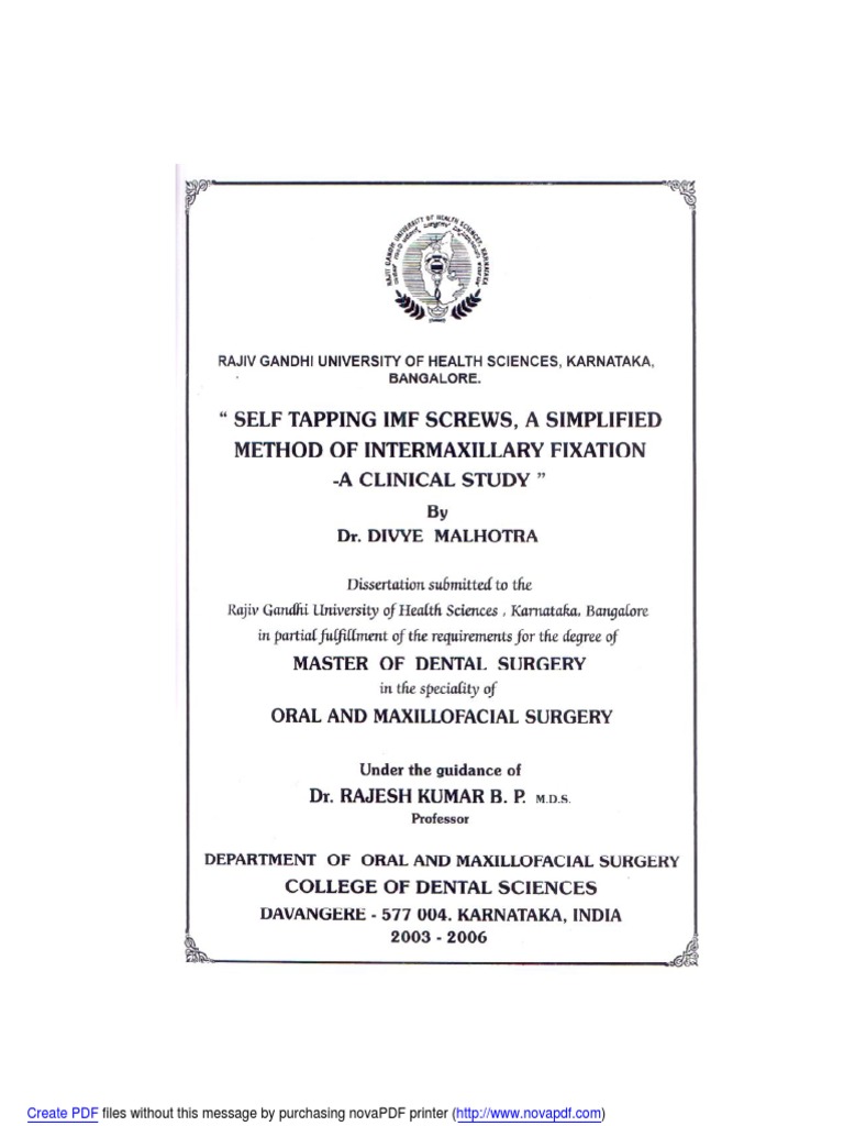 Self Tapping IMF Screws Technique | PDF | Medical Specialties | Medicine