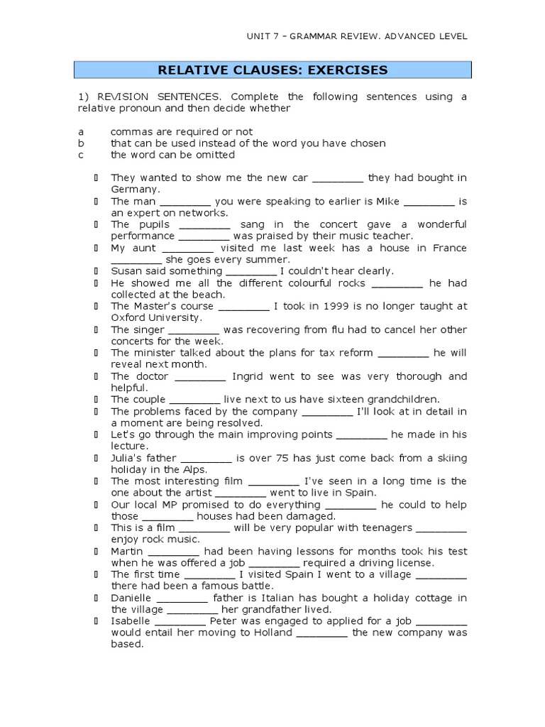 Advanced 2 - Relative Clauses Exercises-2 | PDF | Sentence (Linguistics)