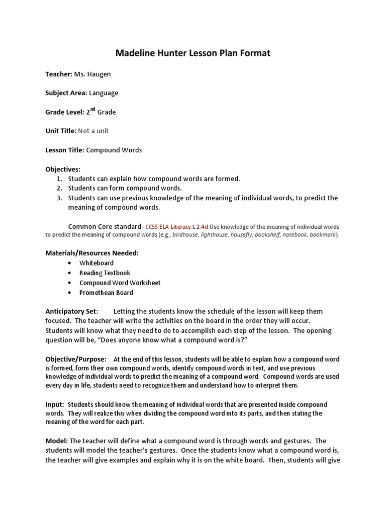 2nd Grade Lesson Plan: Compound Words | PDF | Word | Lesson Plan