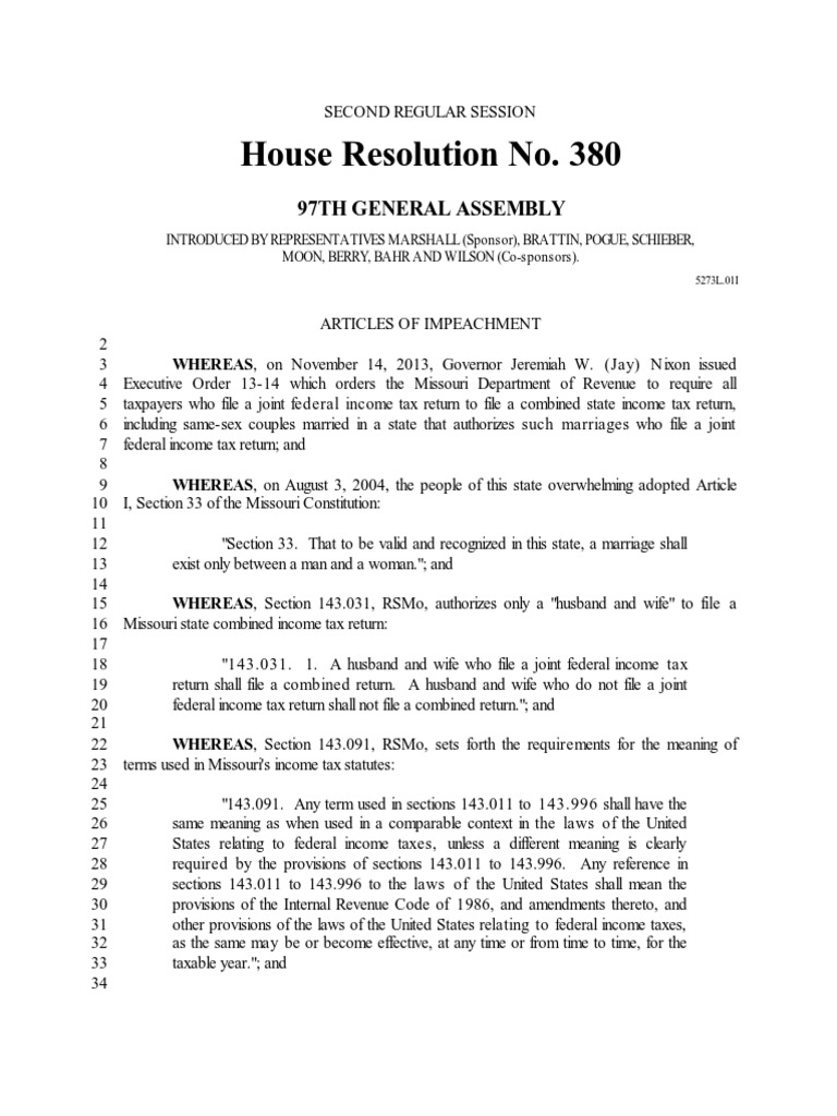 House Resolution No. 380: 97Th General Assembly | PDF | Article One Of ...