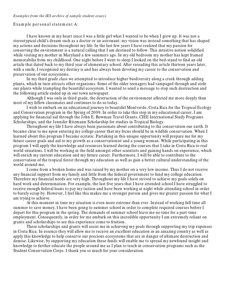 Scholarship Essay Sample 1 | PDF | Conservation Biology | Natural Environment