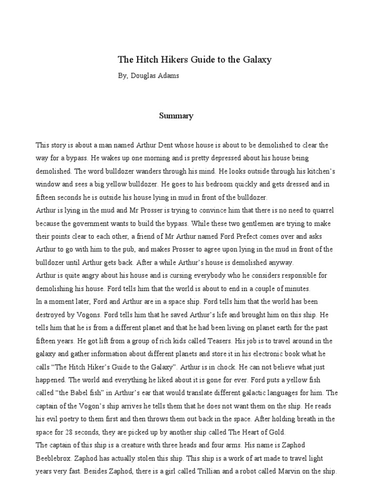 The Hitch Hikers Guide To The Galaxy (Summary) | PDF | Hitchhiking ...