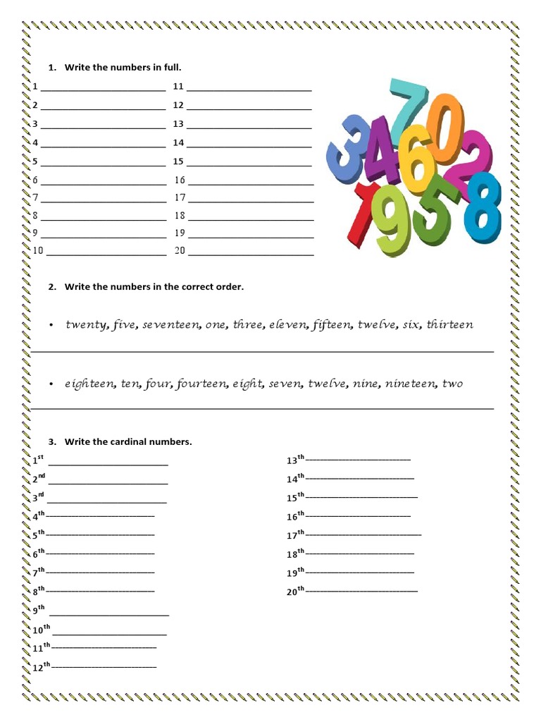 Write The Numbers in Full.: Twenty, Five, Seventeen, One, Three, Eleven ...