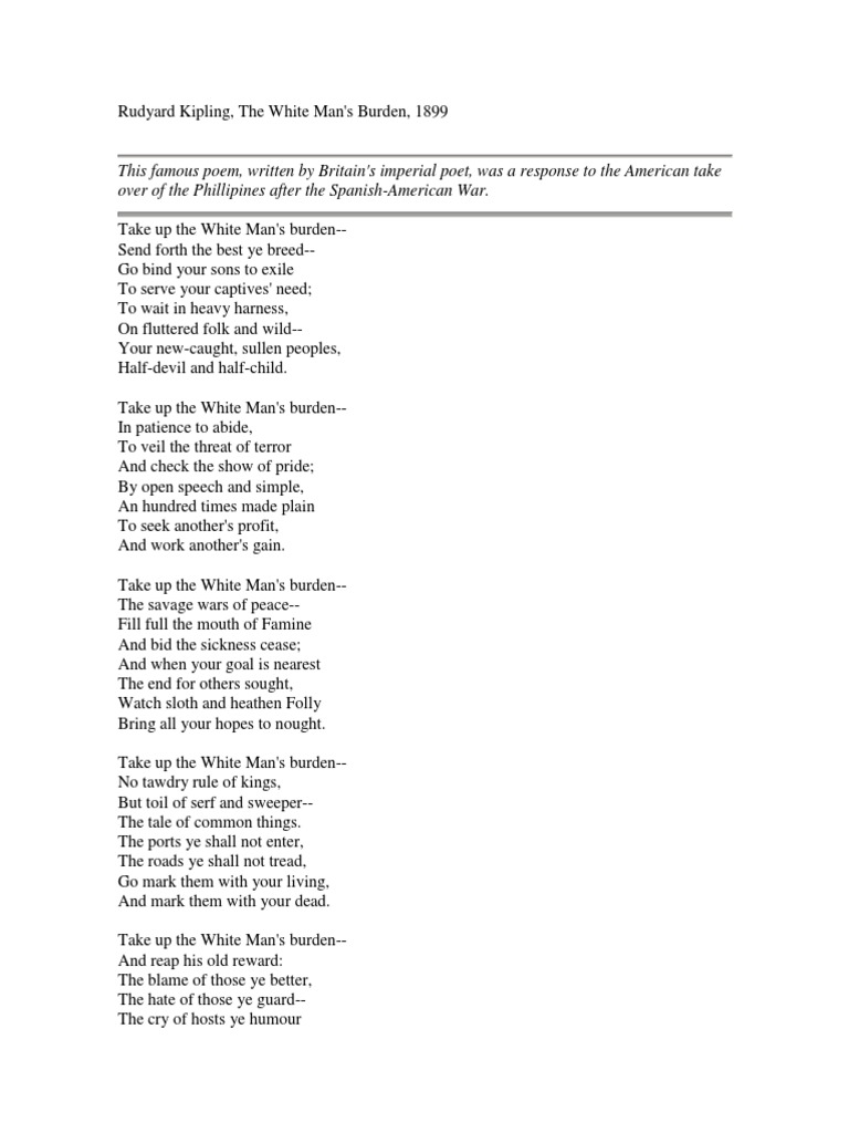 Kipling's "The White Man's Burden" Poem | PDF | Travel