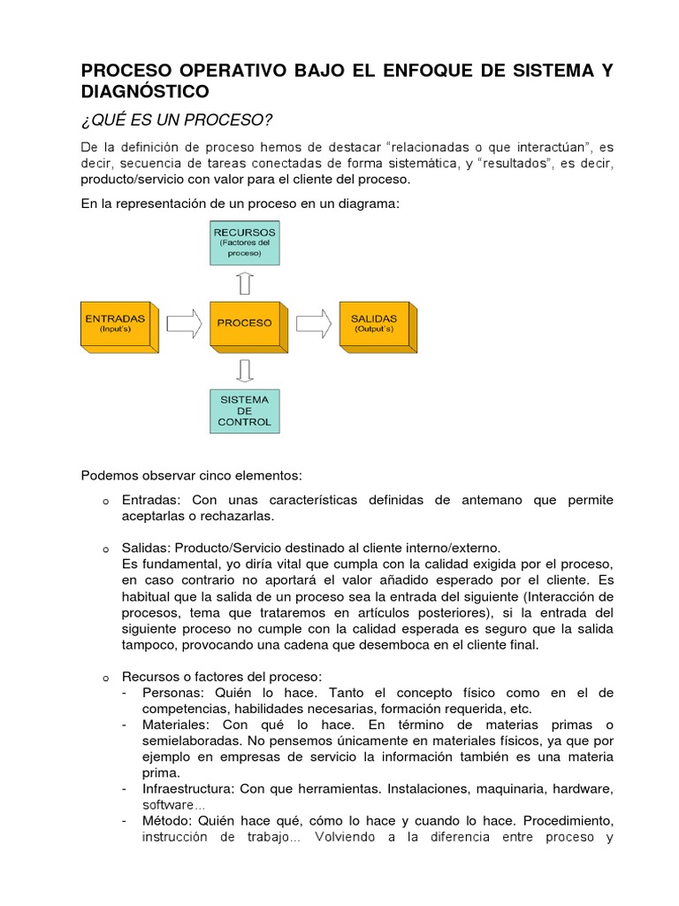 Proceso Operativo Bajo El Enfoque de Sistema y Diagnóstico | PDF ...