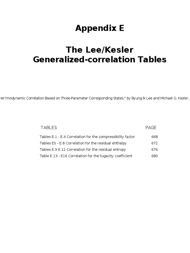Lee/Kesler Generalized Correlation Tables | PDF
