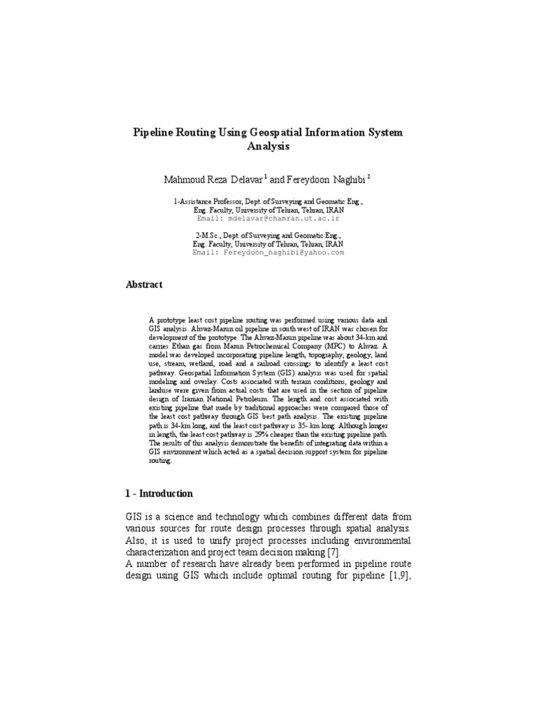 Pipeline Routing Using GIS | PDF | Geographic Information System ...