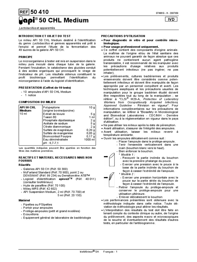 Ficha Tecnica API 50 Chl | Pathologie clinique | Microbiologie