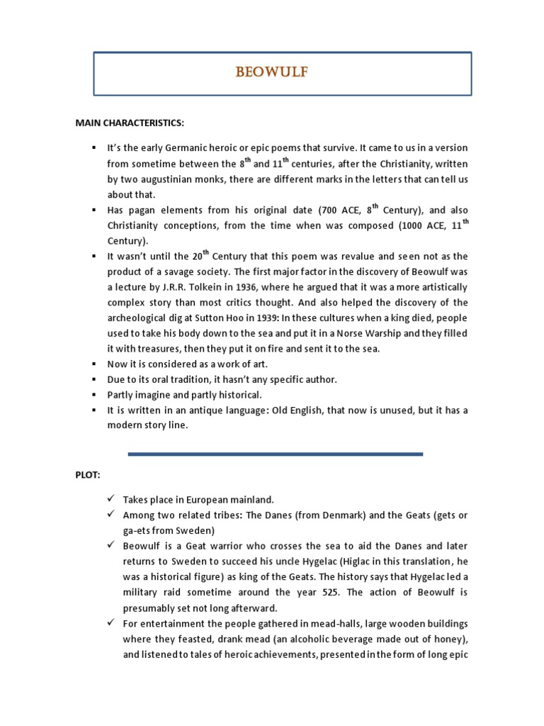 Beowulf Characteristics | PDF | Beowulf | Poetry